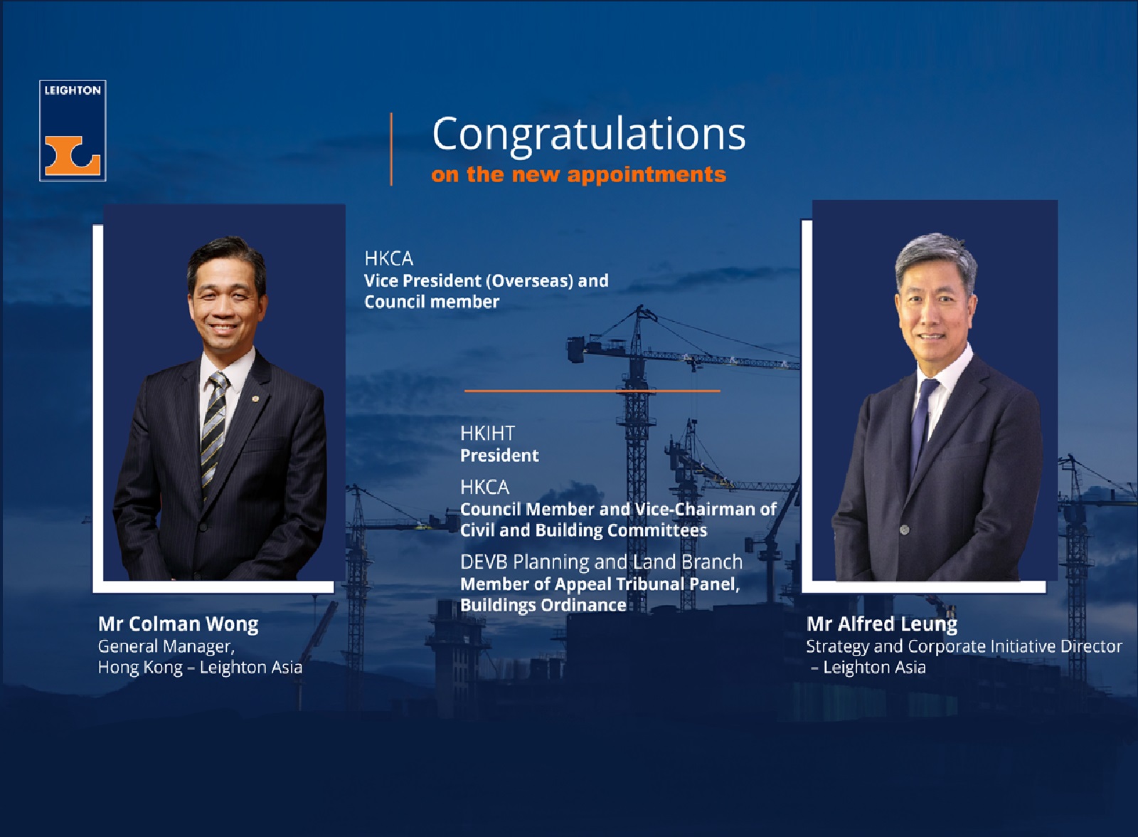 Leighton Asia leaders appointed to industry roles