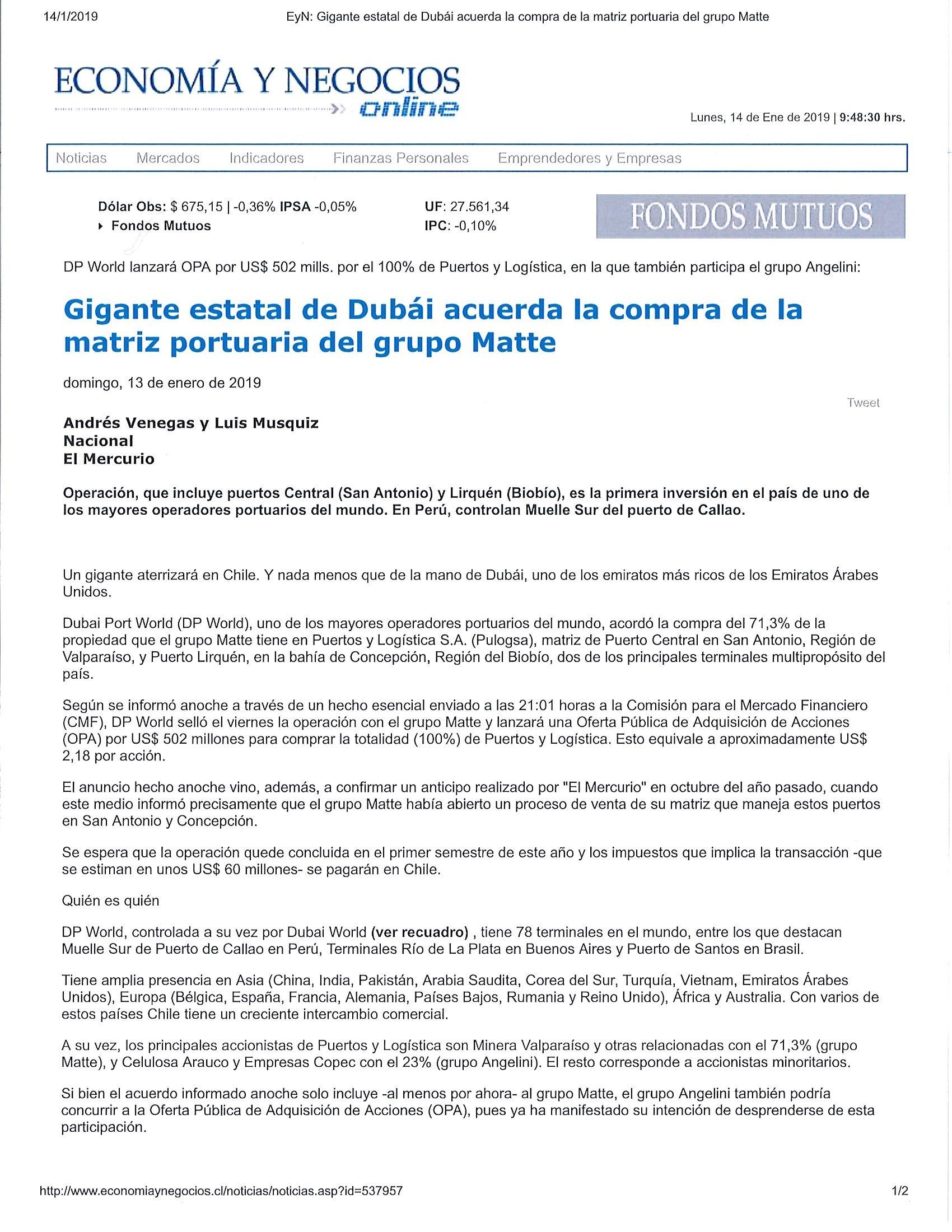 DP World lanzará OPA por el 100% de Puertos y Logística S.A. | DP World ...