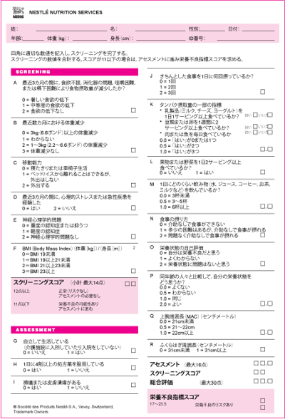Table: 簡易栄養状態評価表（mini nutritional assessment：MNA）-MSDマニュアル プロフェッショナル版
