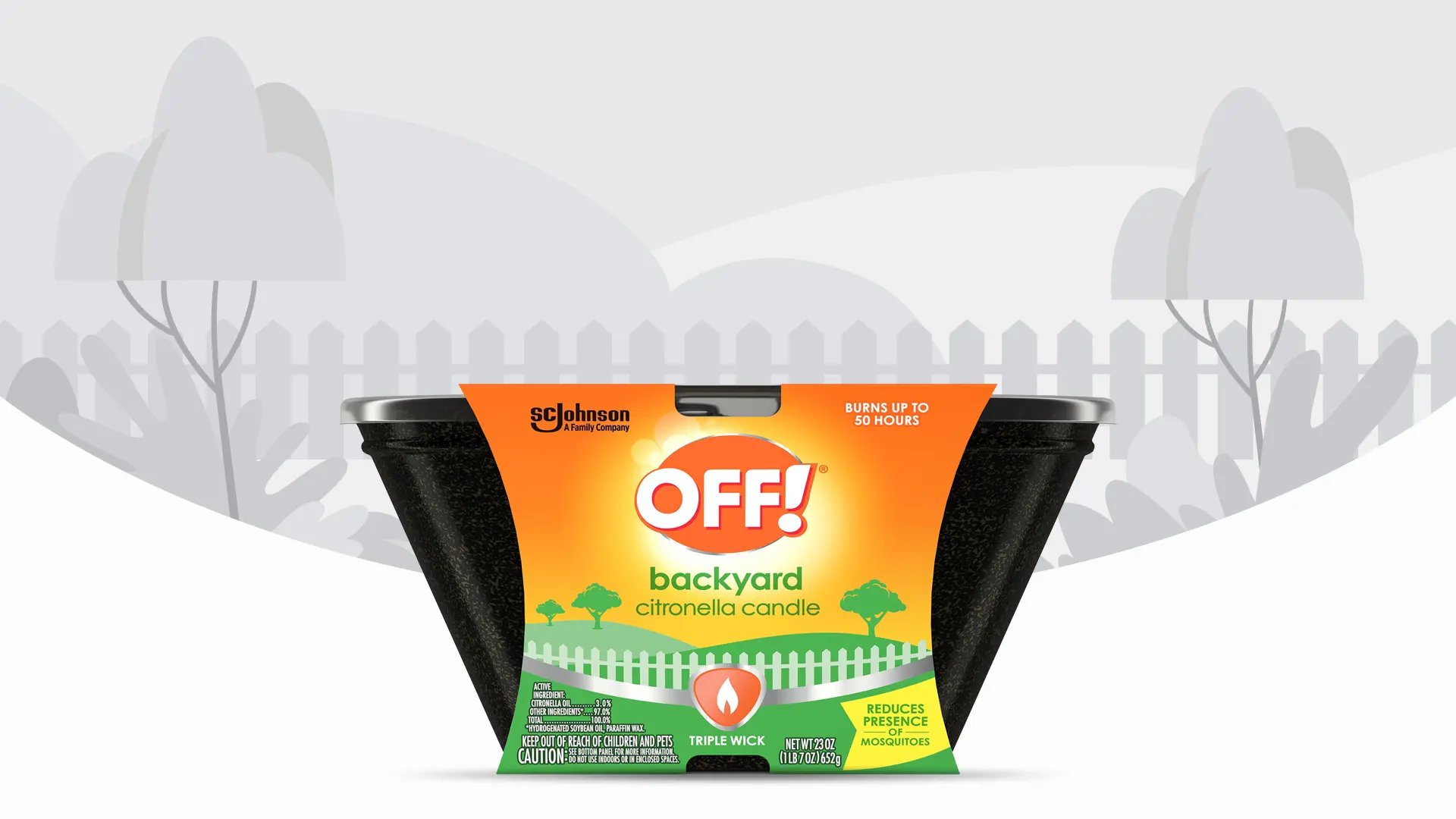 OFF!® Triple Wick Citronella Candle | OFF!® Backyard Insect Repellent