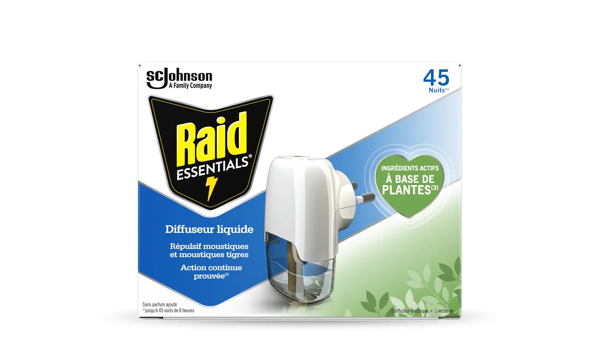 Raid Essentials® Diffuseur Liquide Répulsif Moustiques 45 Nuits