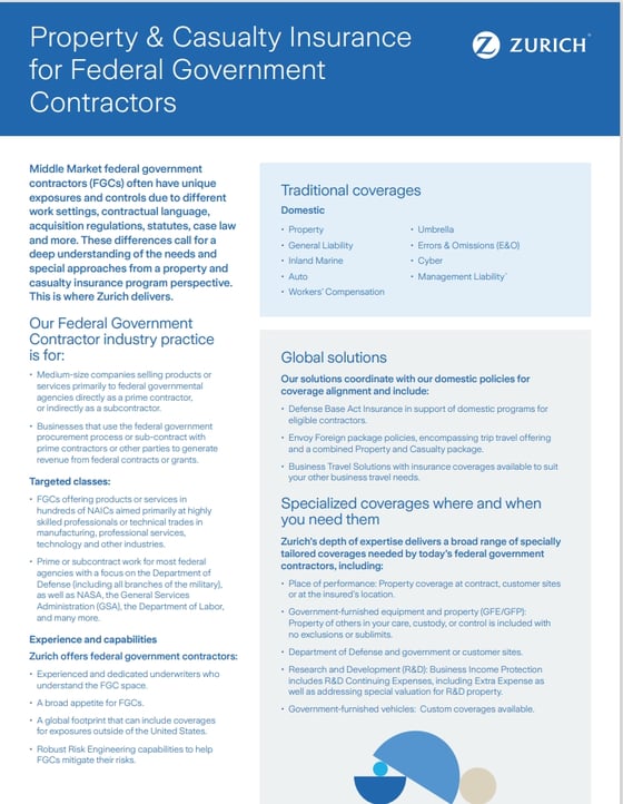 Federal Government Contractors | Zurich Insurance