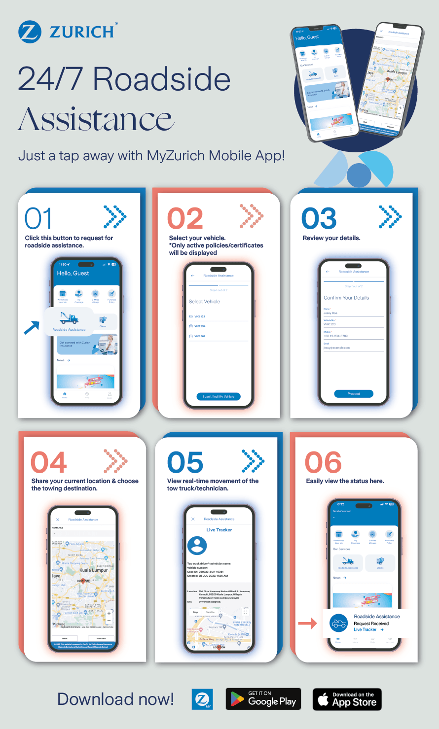 Zurich Roadside Assistance Hotline: 1-300-88-5566